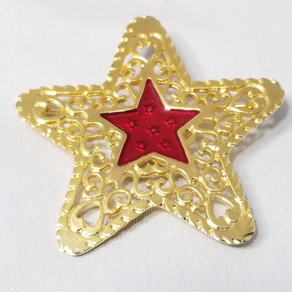 Jewelry | Vintage Signed Star Brooch Pin Red Enamel | Poshmark